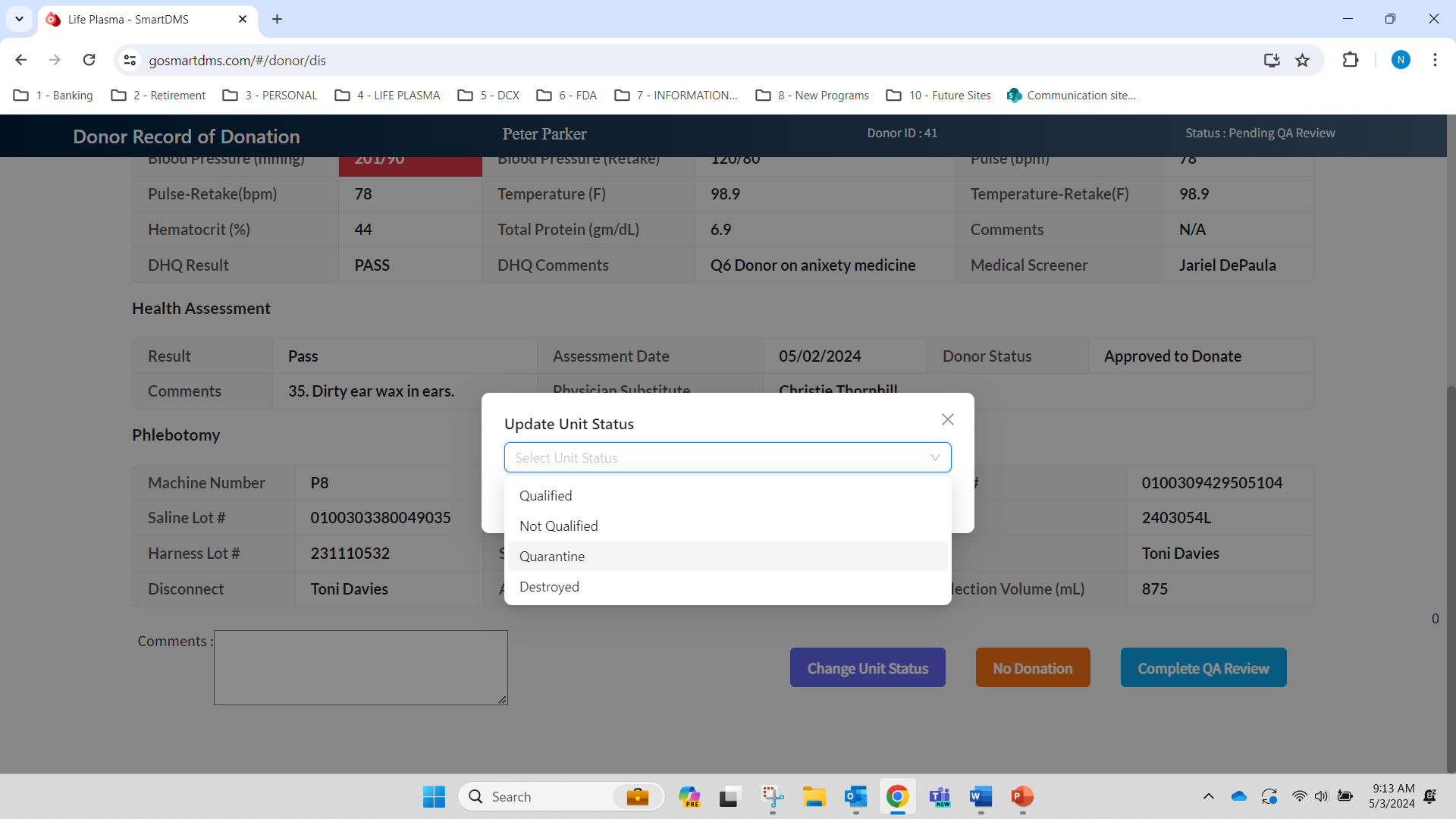 Product Details – Source Plasma DMS